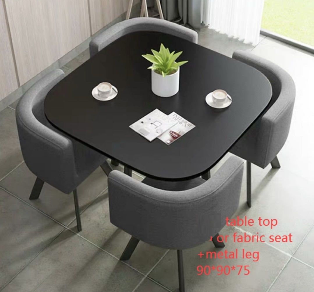 NEW MODERN space saver 4 charcoal grey fabric chairs & black wooden ta ...