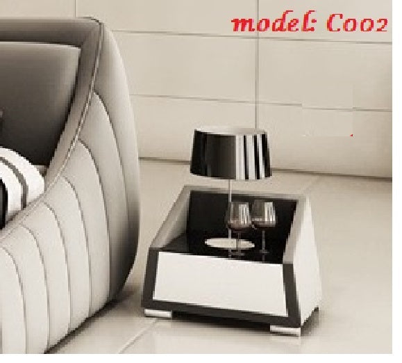 Model C002 PU Leather Bedside Table With Drawer grey & white – back4more